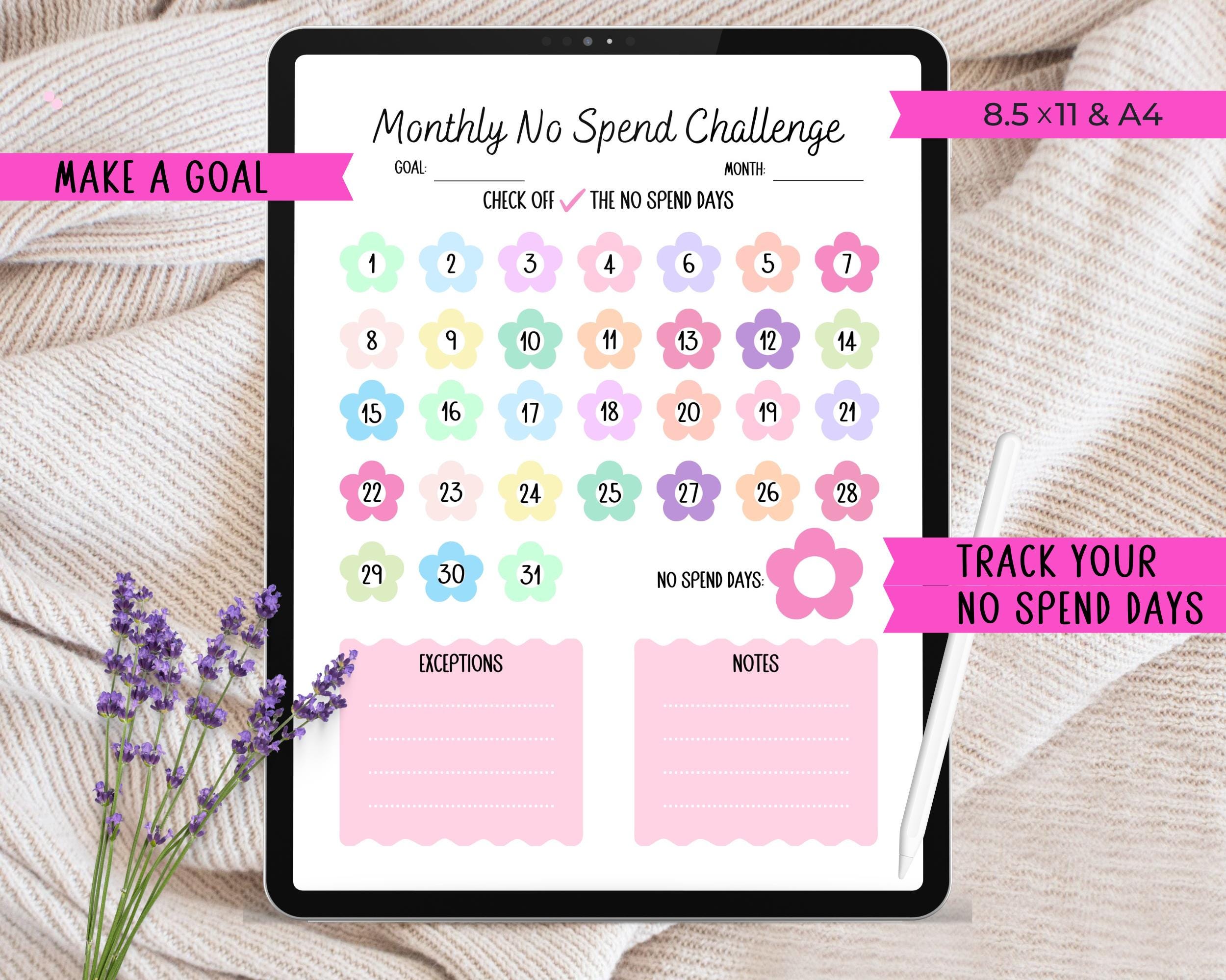 Monthly No-spend Challenge PDF Printable, Control Spending & Save Money ...