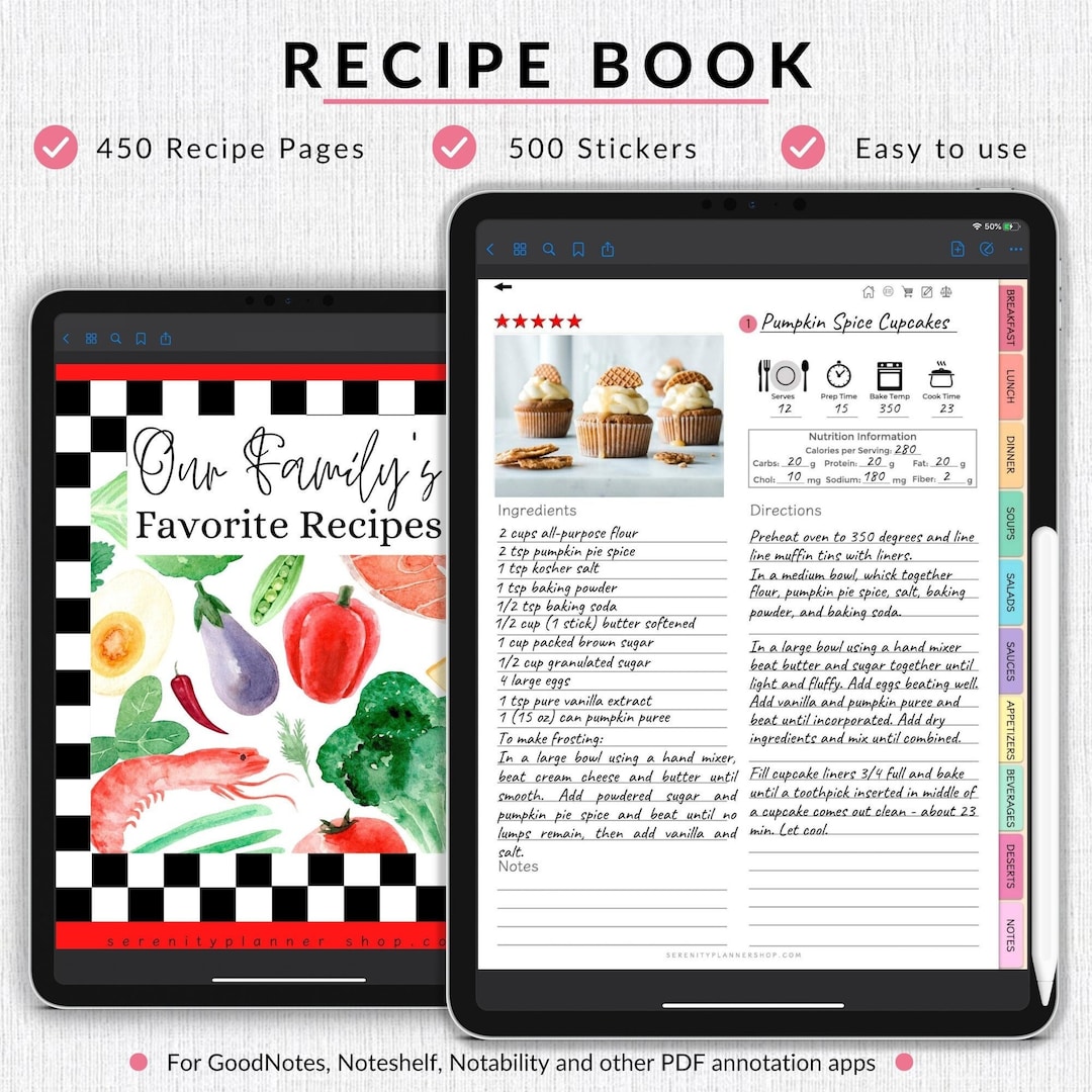 Digital Recipe Book for Goodnotes, Recipe Planner, Cookbook Journal ...