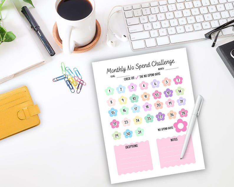 Monthly No-spend Challenge PDF Printable, Control Spending & Save Money ...