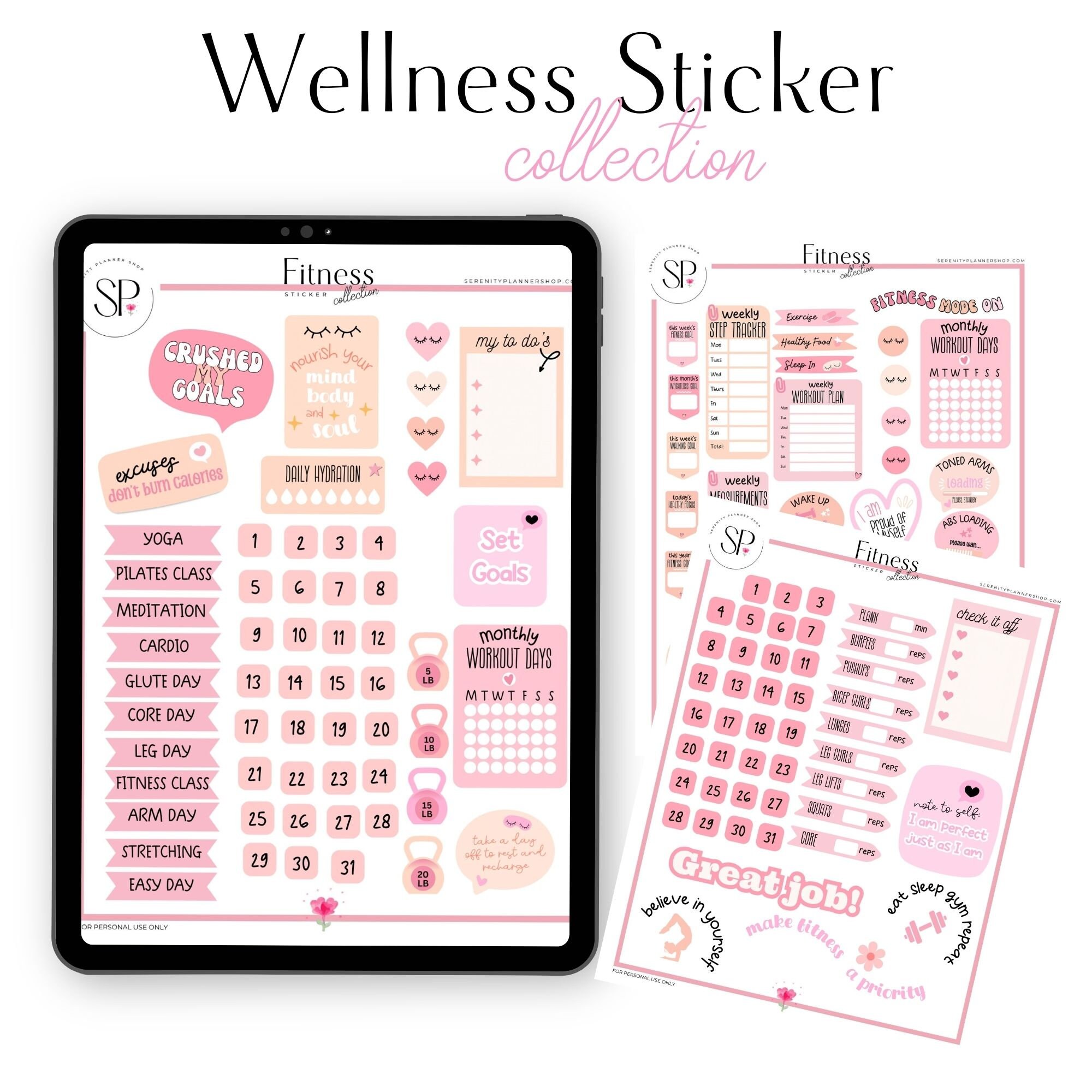 Digital Health & Fitness Stickers Digital Planner Stickers Workout ...