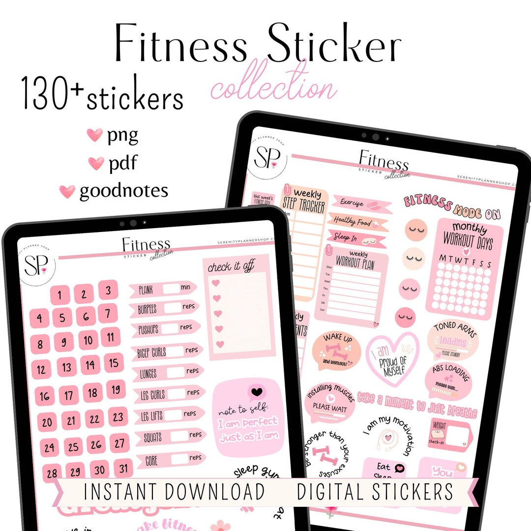 Digital Health & Fitness Stickers Digital Planner Stickers Workout ...