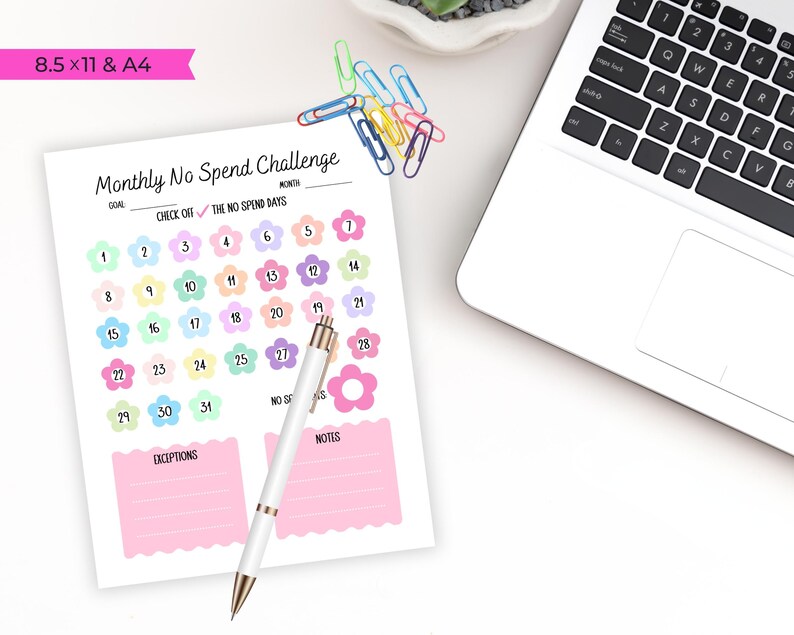 Monthly No-spend Challenge PDF Printable, Control Spending & Save Money ...