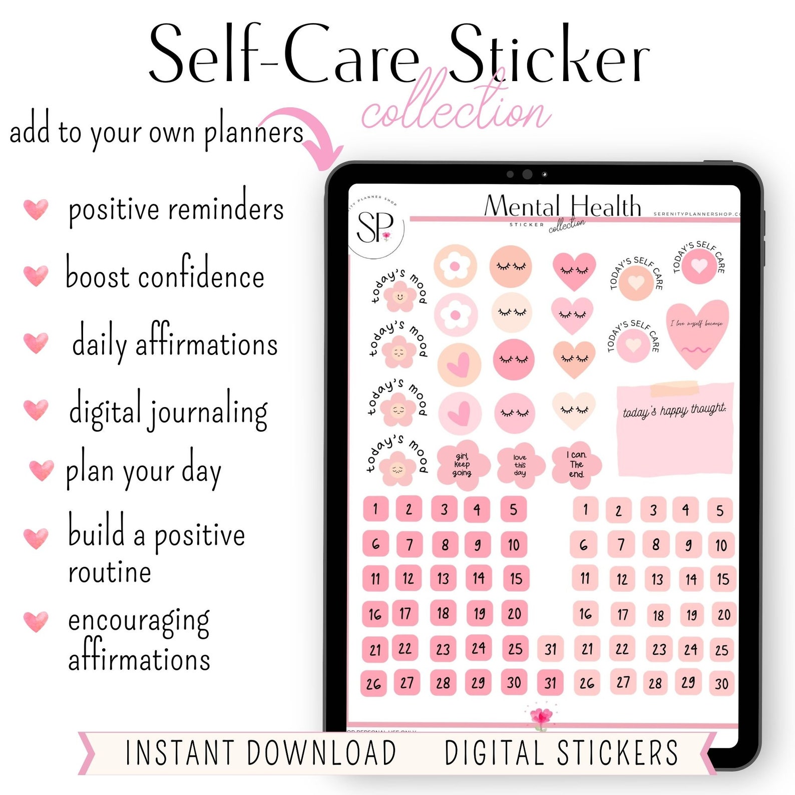 Digital Mental Health & Wellness Stickers Digital Planner Goodnotes PNG ...