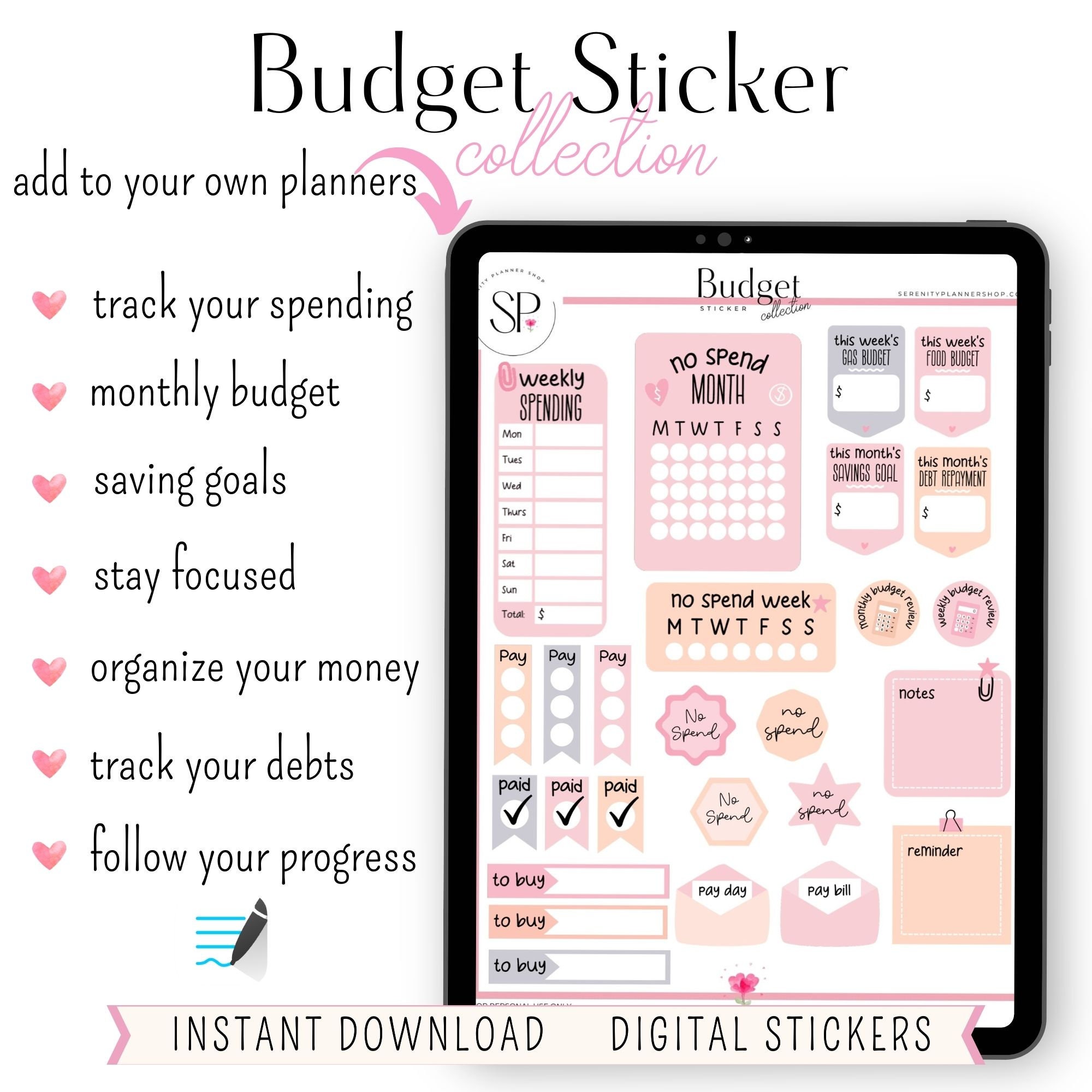 Digital Budget Stickers for Planners Track Income Expenses Spending ...