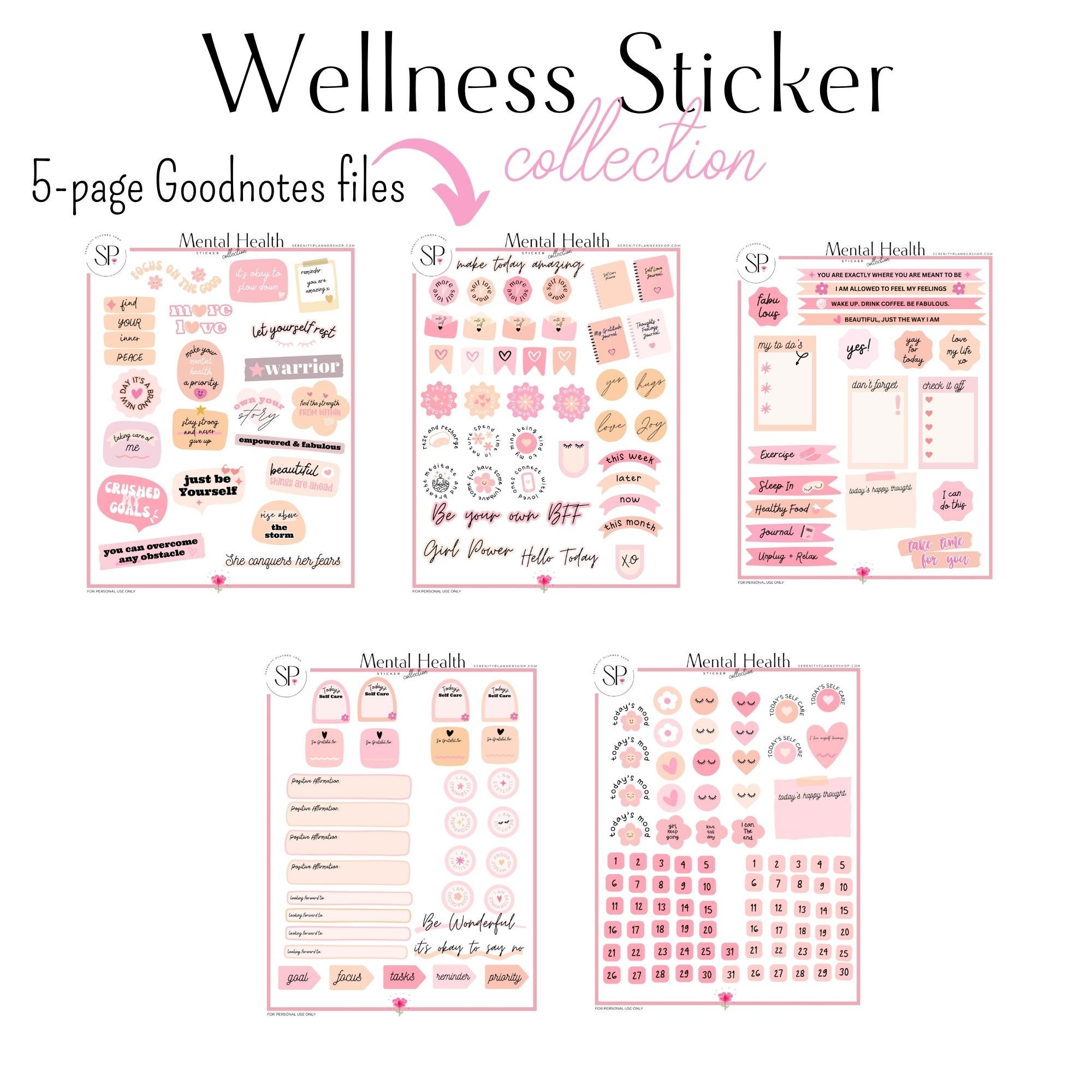 Digital Mental Health & Wellness Stickers Digital Planner Goodnotes PNG ...