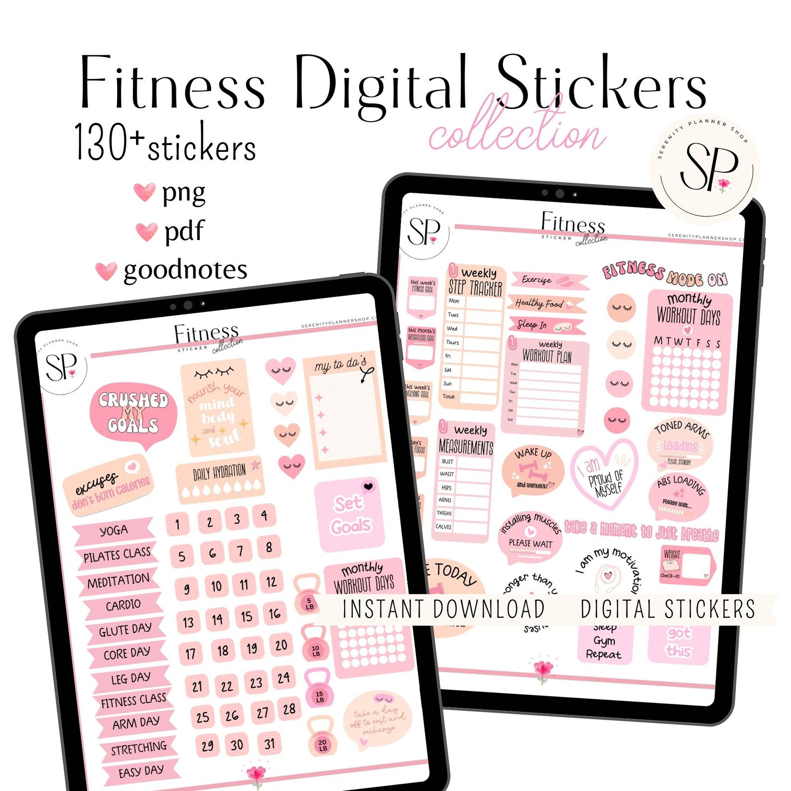 Digital Health & Fitness Stickers Digital Planner Stickers Workout ...