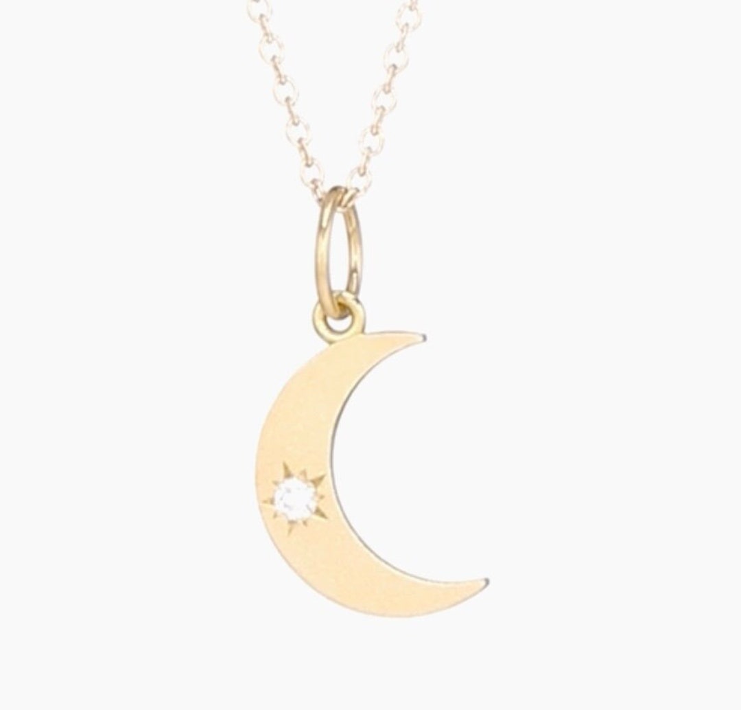 Solid Gold Moon Diamond Pendant 10K Gold Pendant 14K Gold Pendant ...