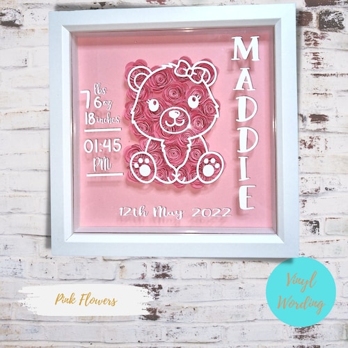 Baby Shadow Box Birth Announcement Baby Stats Flowers - Etsy