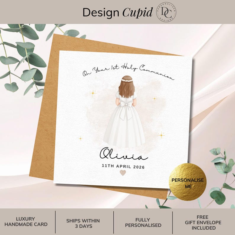 First Holy Communion Card for a Girl, Custom Name and Date, Daughter ...