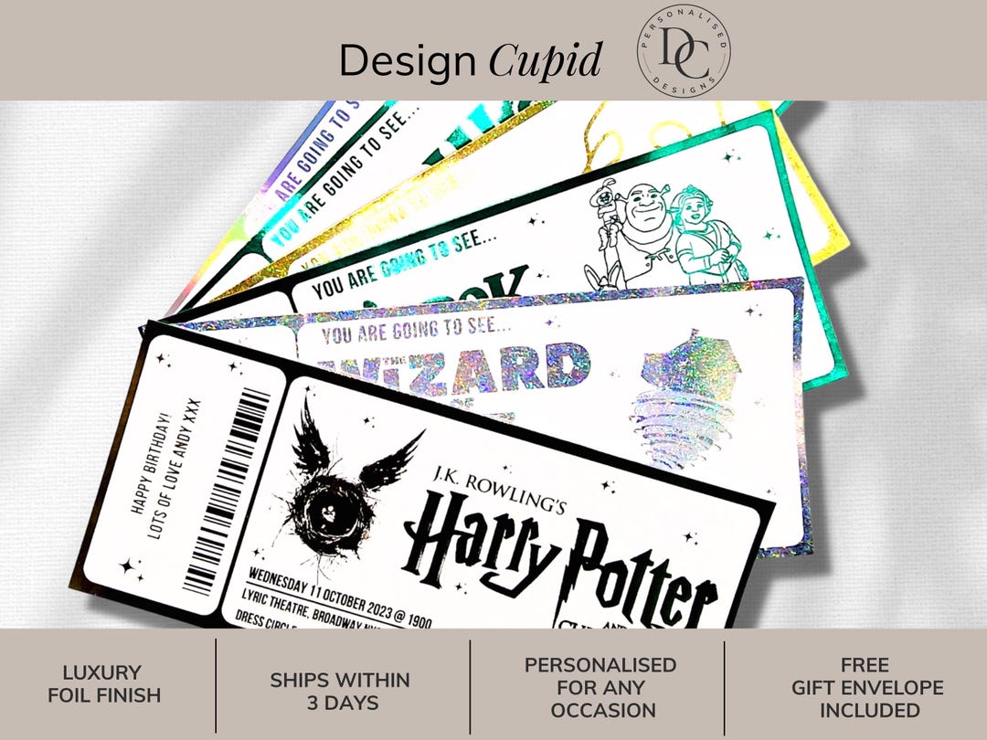 Personalised Foil Gift Ticket: Surprise Event Voucher, Keepsake Golden ...