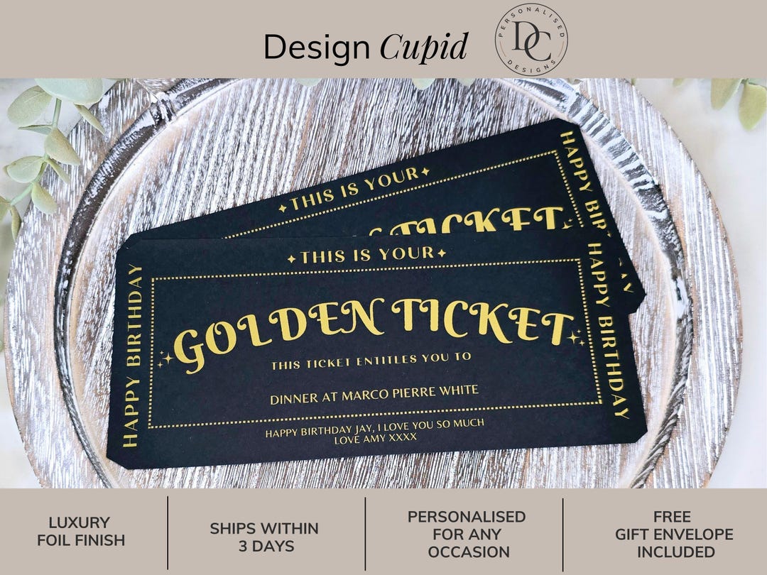 Personalised Golden Foil Ticket: Surprise Gift Voucher - Etsy