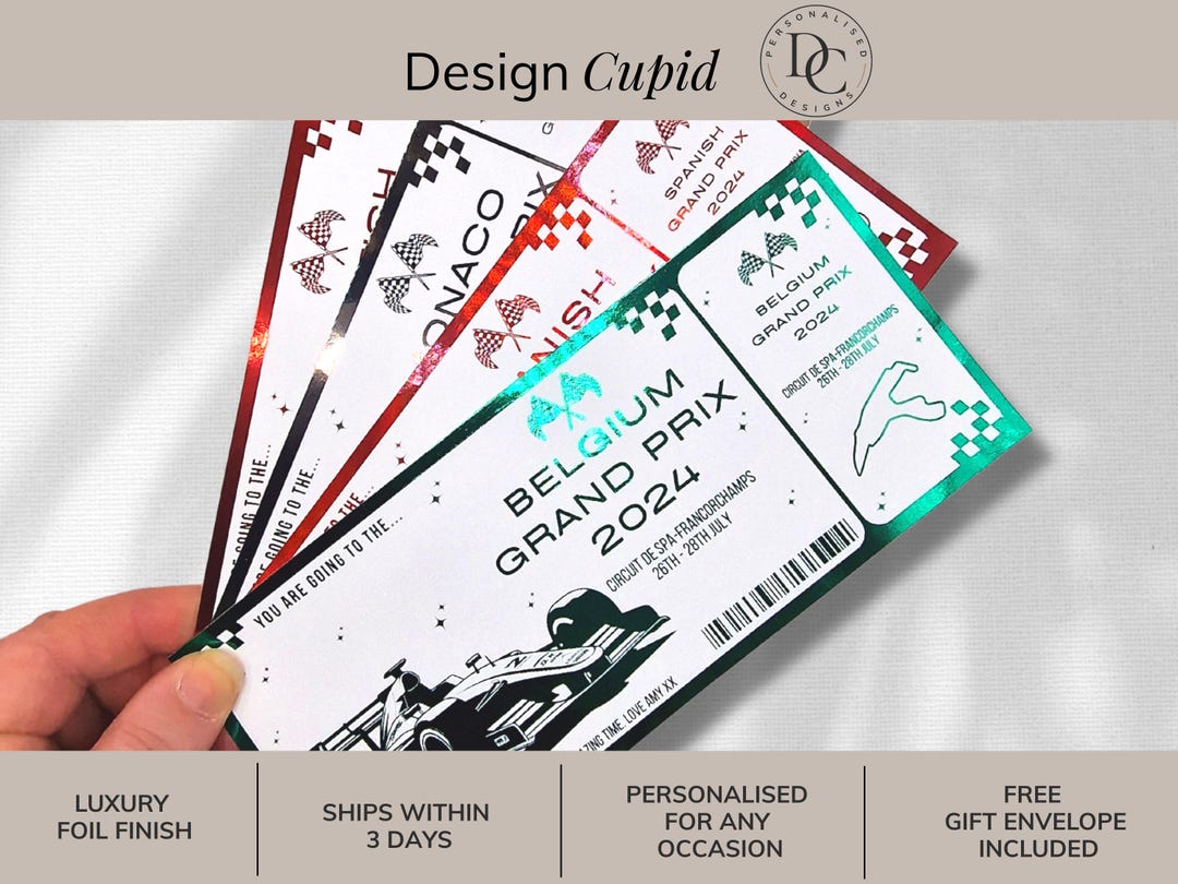 Foiled Grand Prix Race Ticket Invitation | Personalised Car Race Gift ...