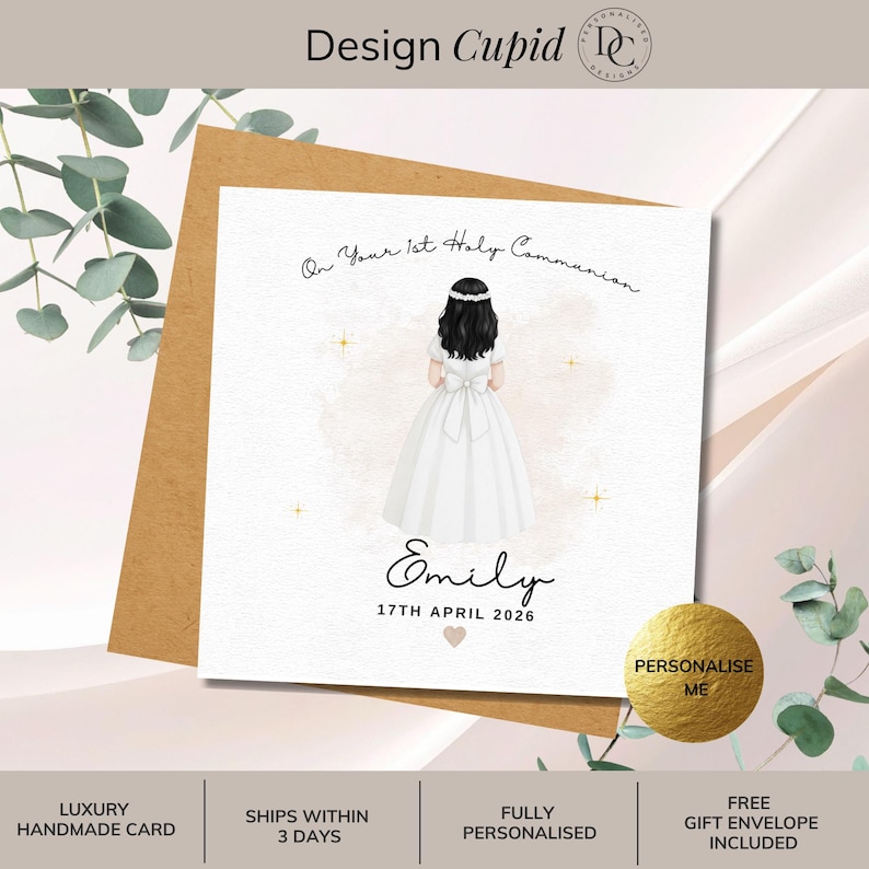 First Holy Communion Card for a Girl, Custom Name and Date, Daughter ...