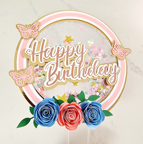 Happy Birthday Cake Topper Butterfly Cake Topper Glitter - Etsy