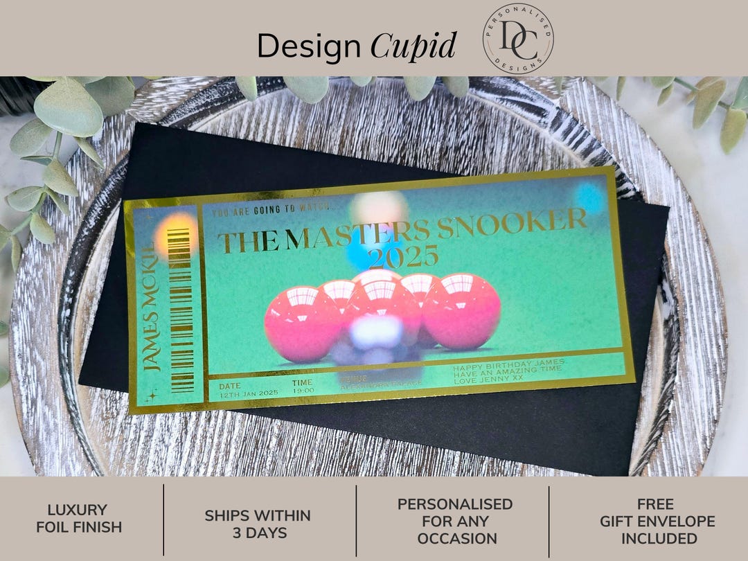 Snooker Championship Ticket Reveal, Personalised Tournament Gift ...