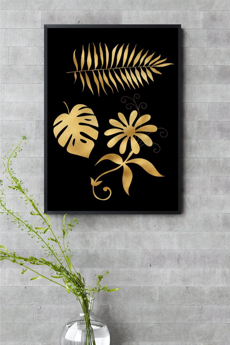 Gold Tropical Leaves Clip Art, Botanical, Monstera, Golden Foil ...