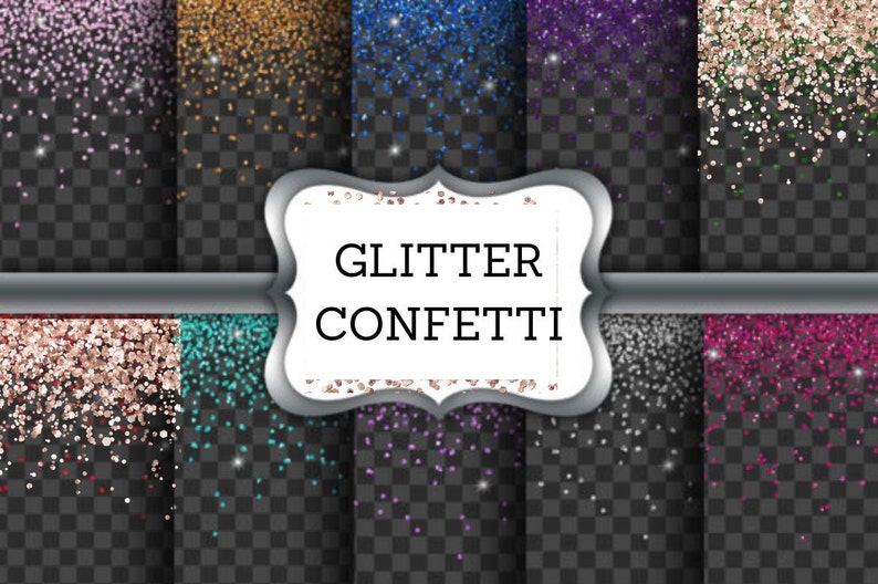 10 Glitter Confetti Overlay Images, 10 Colors, Glitter Borders, Glitter ...