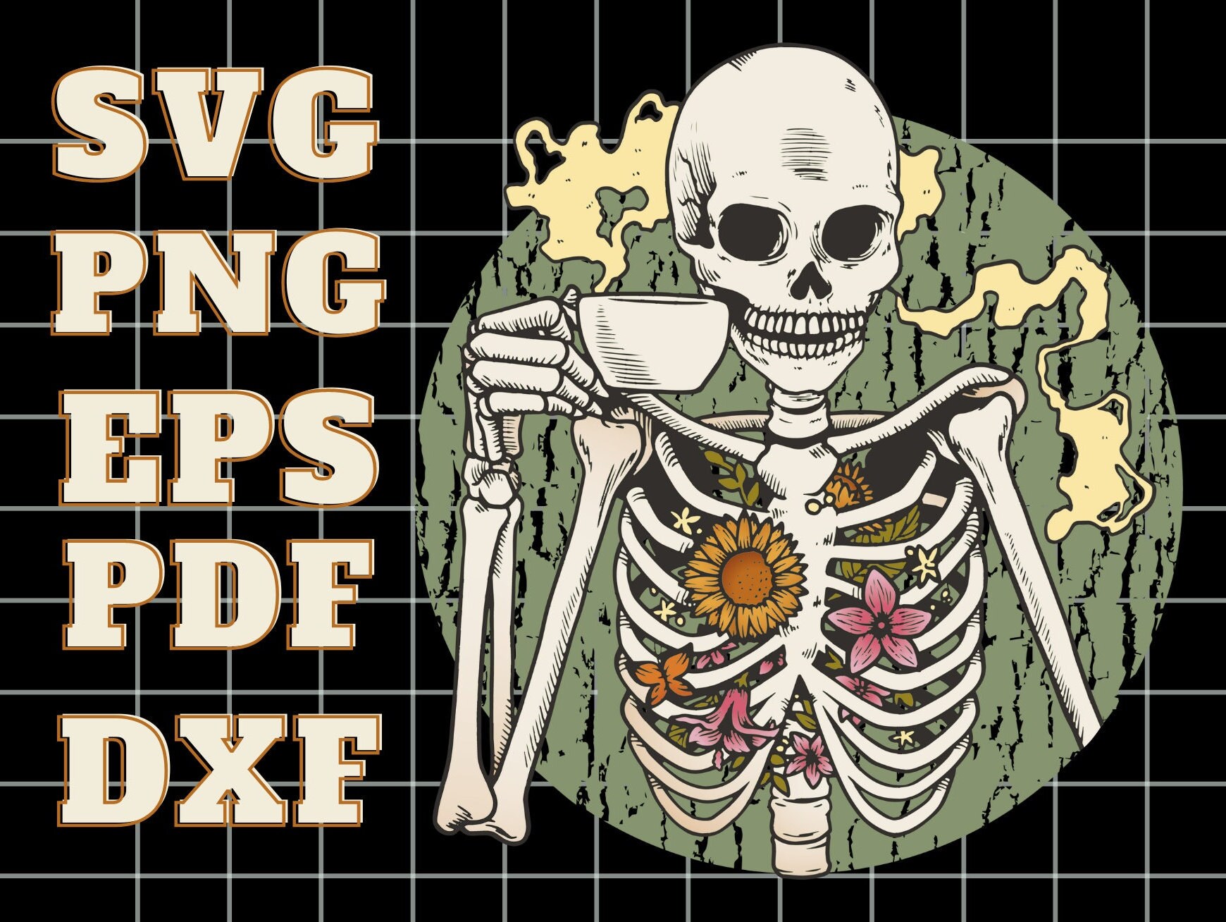 Skeleton Dringking Coffee SVG, Skeleton Coffee SVG, Caffeine Lover ...