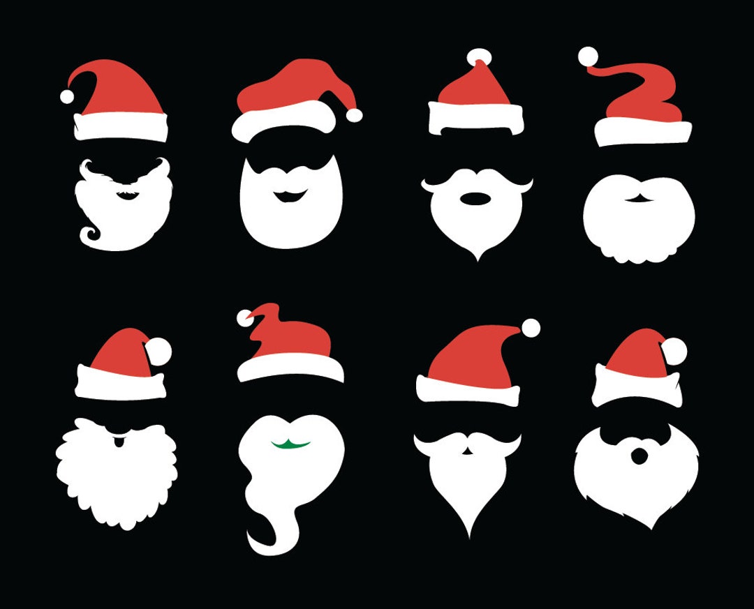 8 Santa Hat and Beard Svg Bundle, Santa Beard Svg, Pdf, Jpg, Cute Santa ...