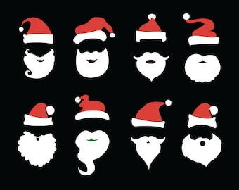 Santa Hat and Beard SVG, Santa Claus Face Svg, Christmas Santa Head Svg ...