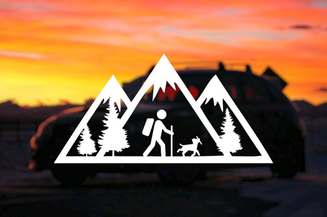 Stickman and Dog Hiking Car Window Decal, Truck Decal, Motorcycle Decal ...