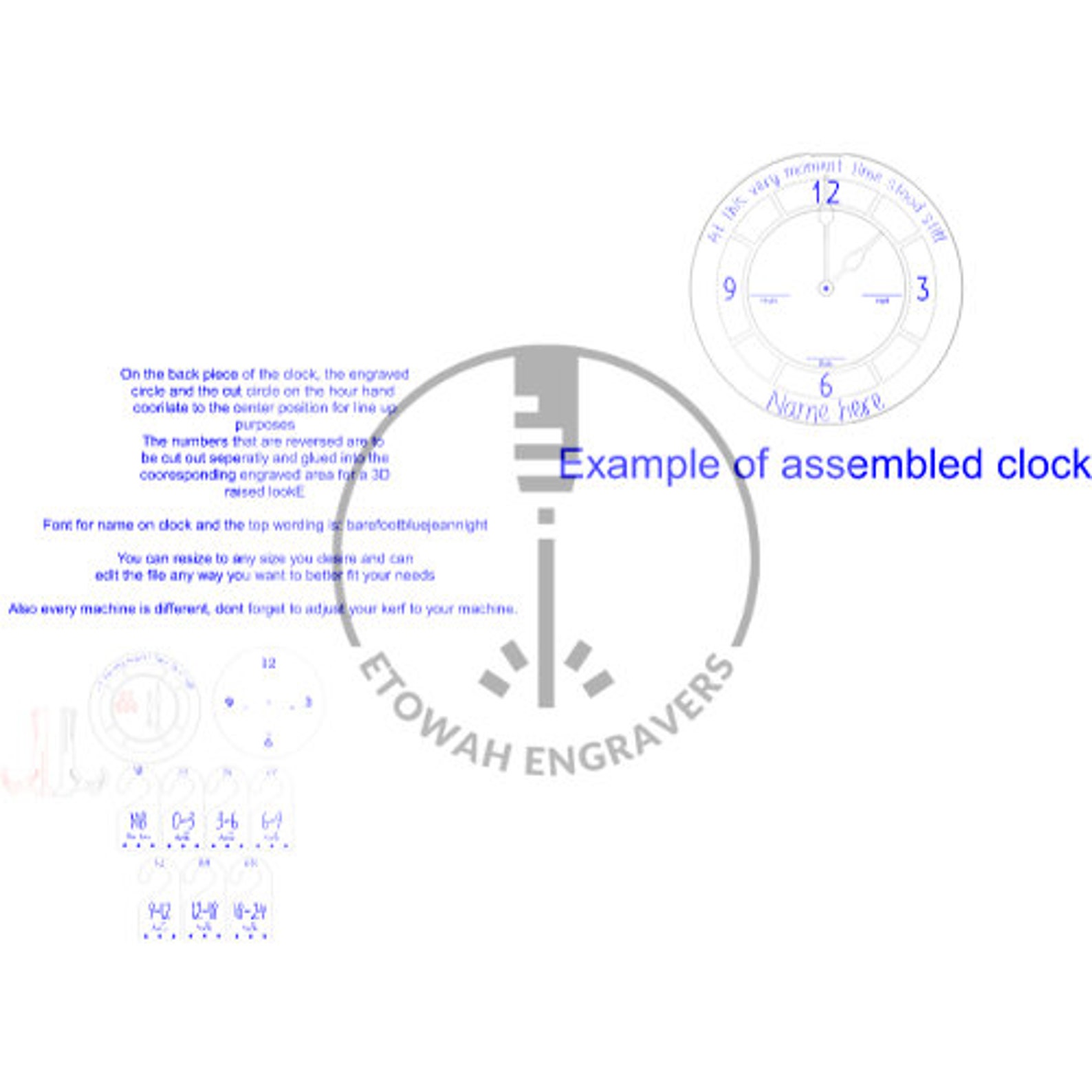 Digital Download Laser File, Time and Date Birth Clock W/ Stand, 0-24 ...