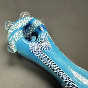 Blue Glass Pipe Unique Thick Glass Heady Light and Dark Blue and White ...