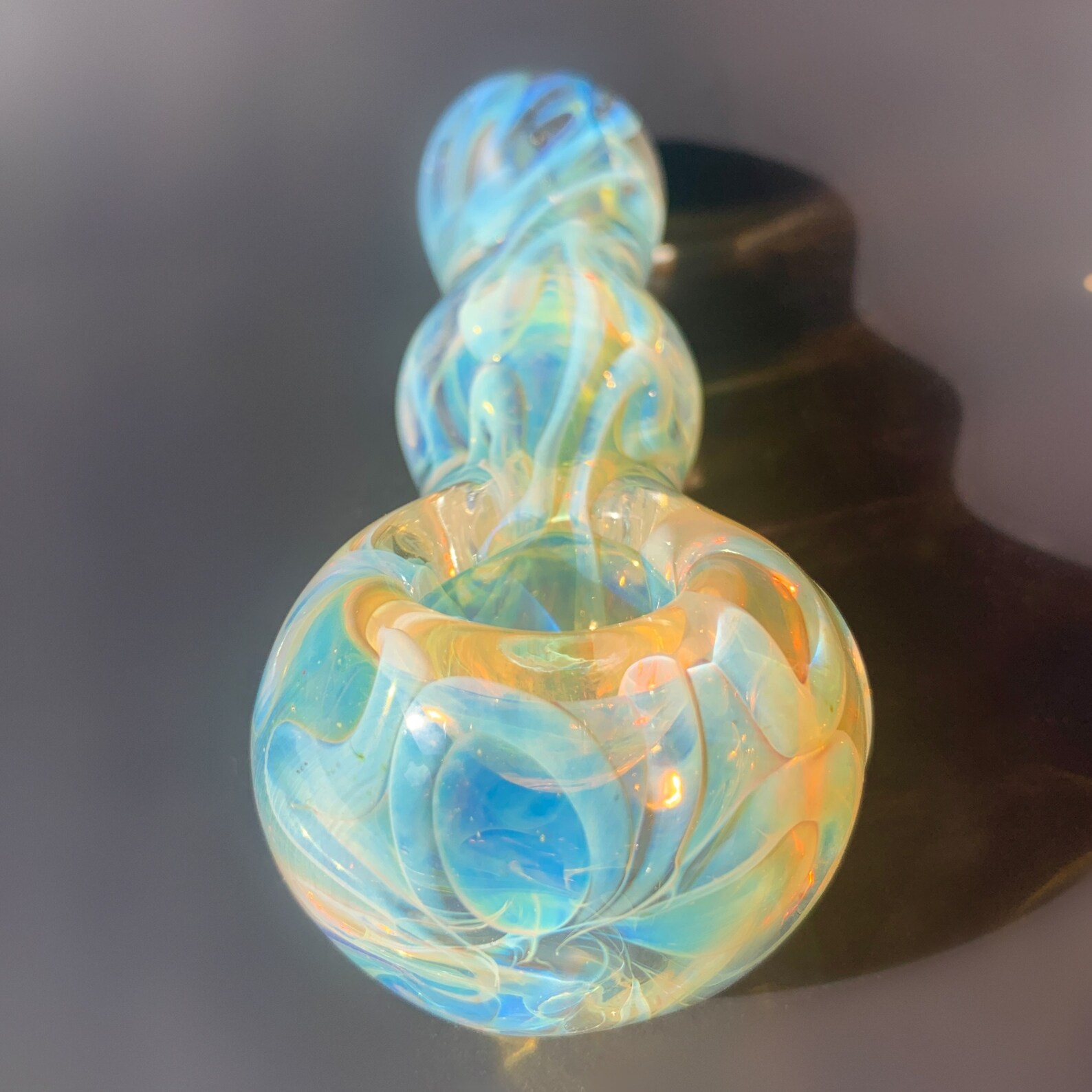 Yellow and Blue Fumed Glass Pipe Handmade Unique Golden Heady - Etsy