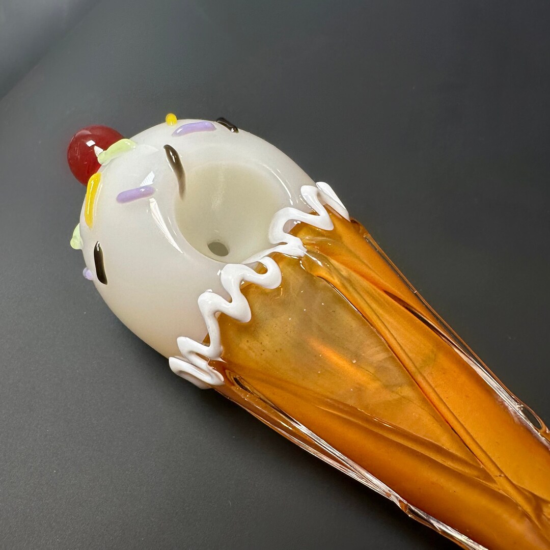 Ice Cream Glass Pipe White Multi-color Sprinkle Iridescent Cone Fumed ...