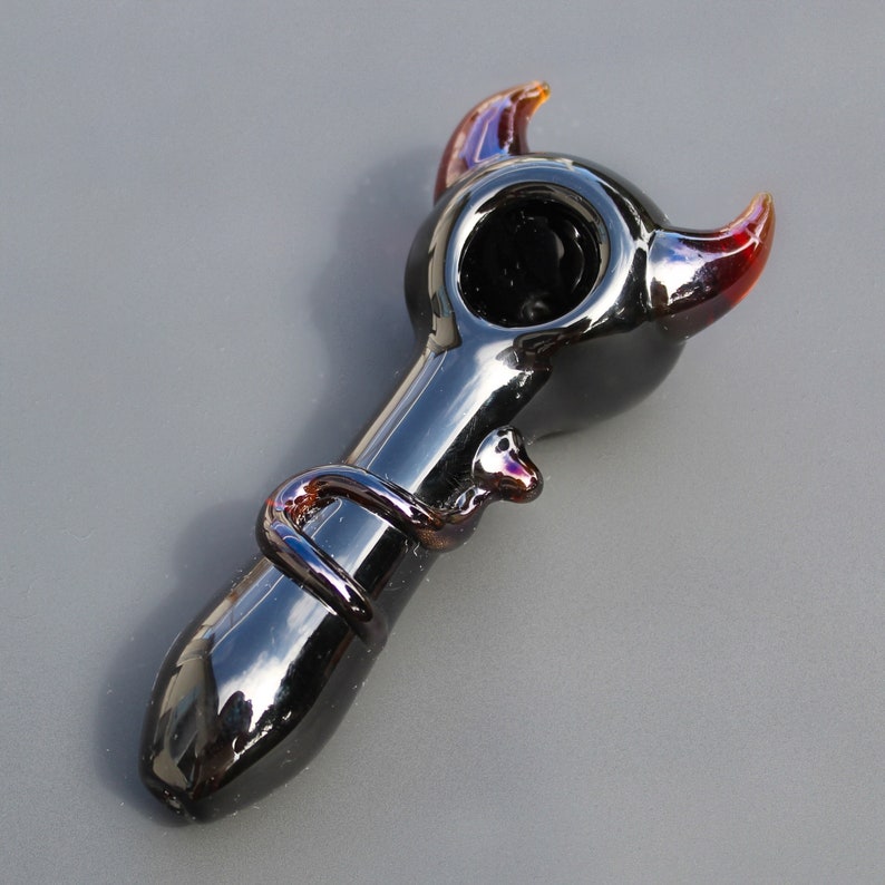 Red Devil Glass Pipe Unique Handmade Girly Black Heady Spoon - Etsy