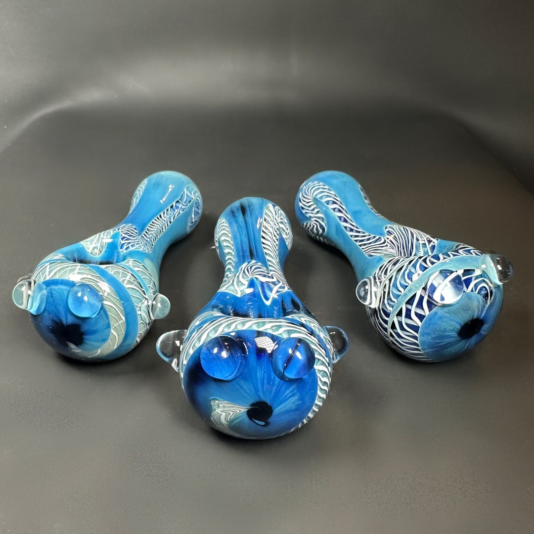 Blue Glass Pipe Unique Thick Glass Heady Light and Dark Blue and White ...