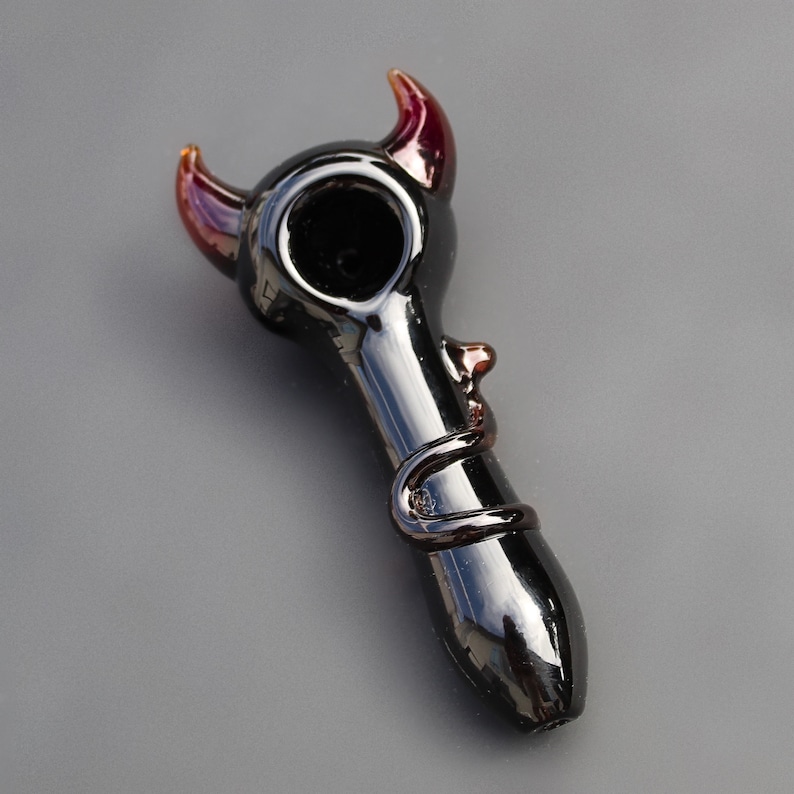 Red Devil Glass Pipe Unique Handmade Girly Black Heady Spoon - Etsy