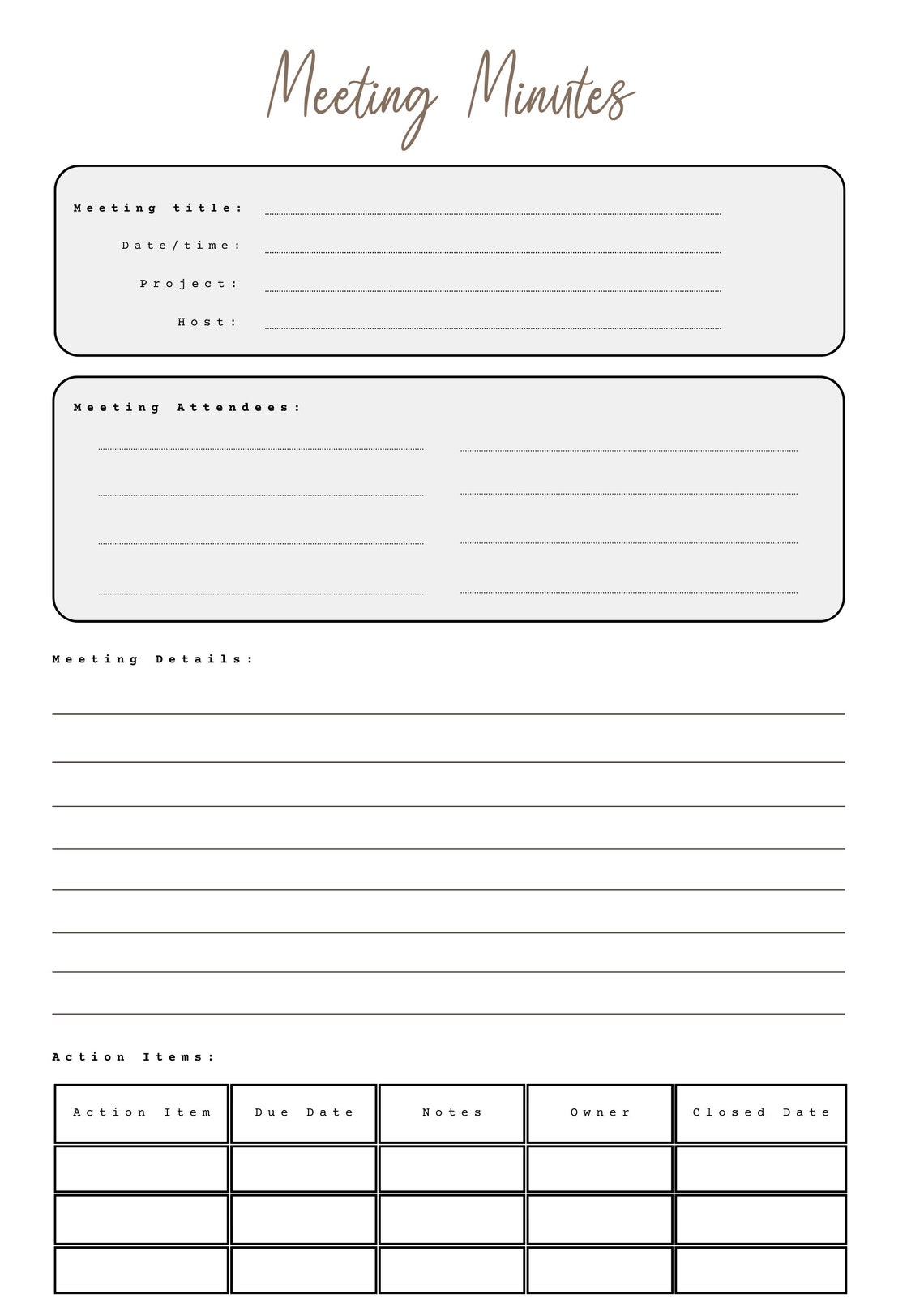 Meeting Minutes Template Bundle, Project Management Template, Meeting ...