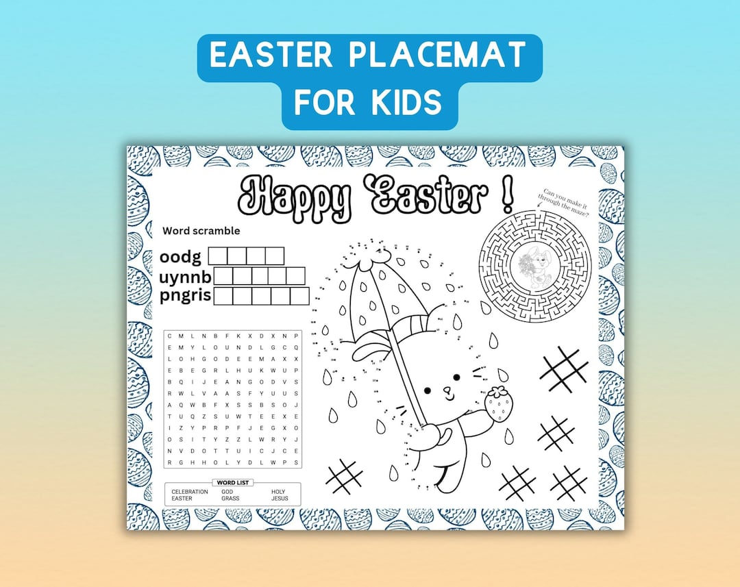Easter Activity Placemat, Printable Kids Easter Egg Coloring Page ...