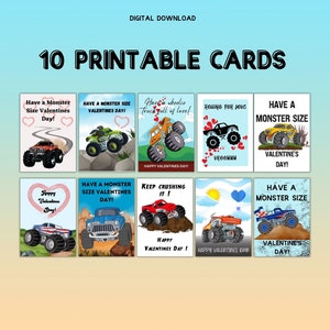 10 Printable Monster Truck Valentine Cards, School Valentines Day Party ...