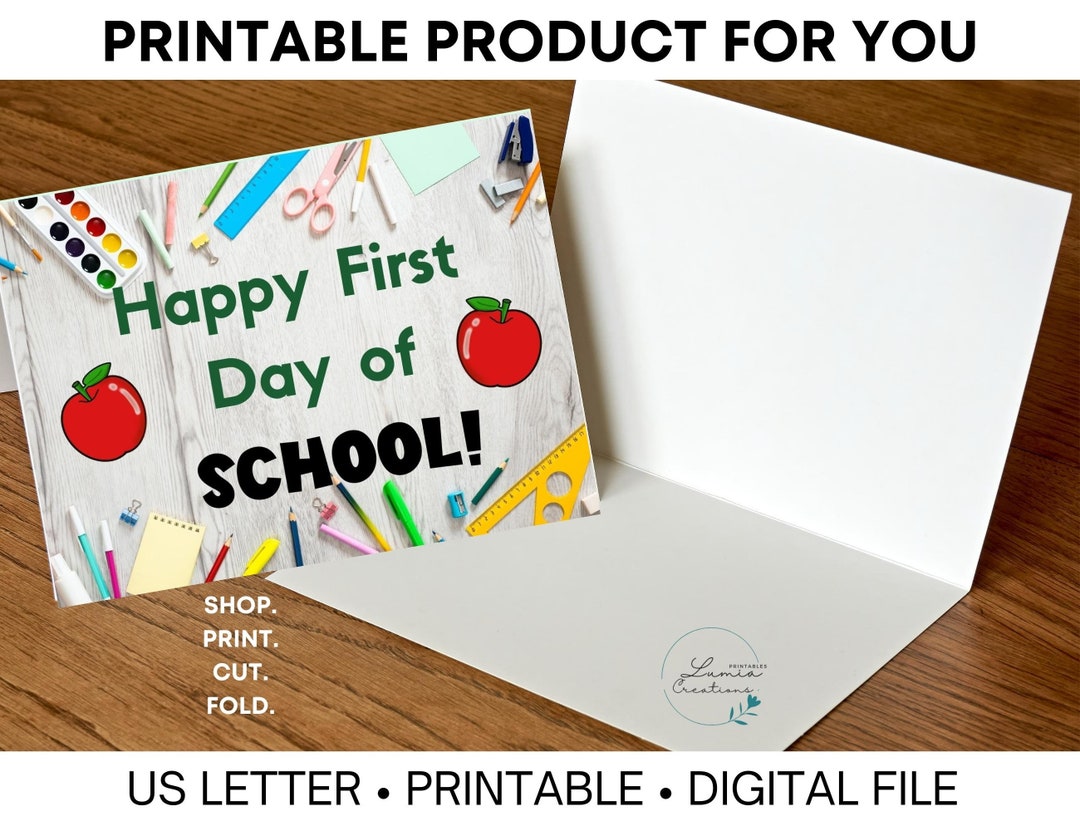 Printable Happy First Day of School Card, 5x7in Foldable Card, 5x7 ...
