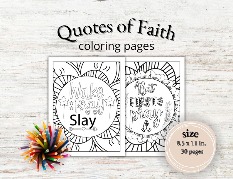 30 Quotes of Faith Coloring Sheets for Stress Relief, Mandala Bible ...