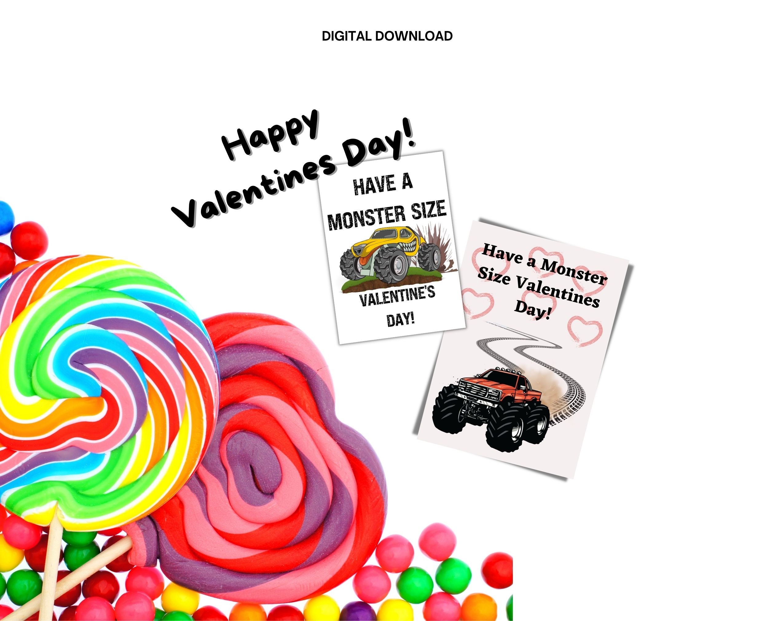 10 Printable Monster Truck Valentine Cards, School Valentines Day Party ...