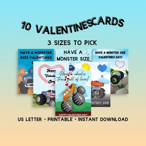10 Printable Monster Truck Valentine Cards, School Valentines Day Party ...
