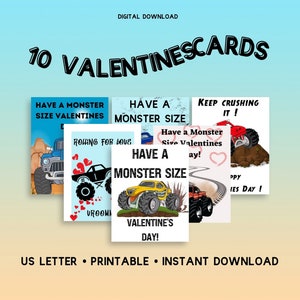 10 Printable Monster Truck Valentine Cards, School Valentines Day Party ...