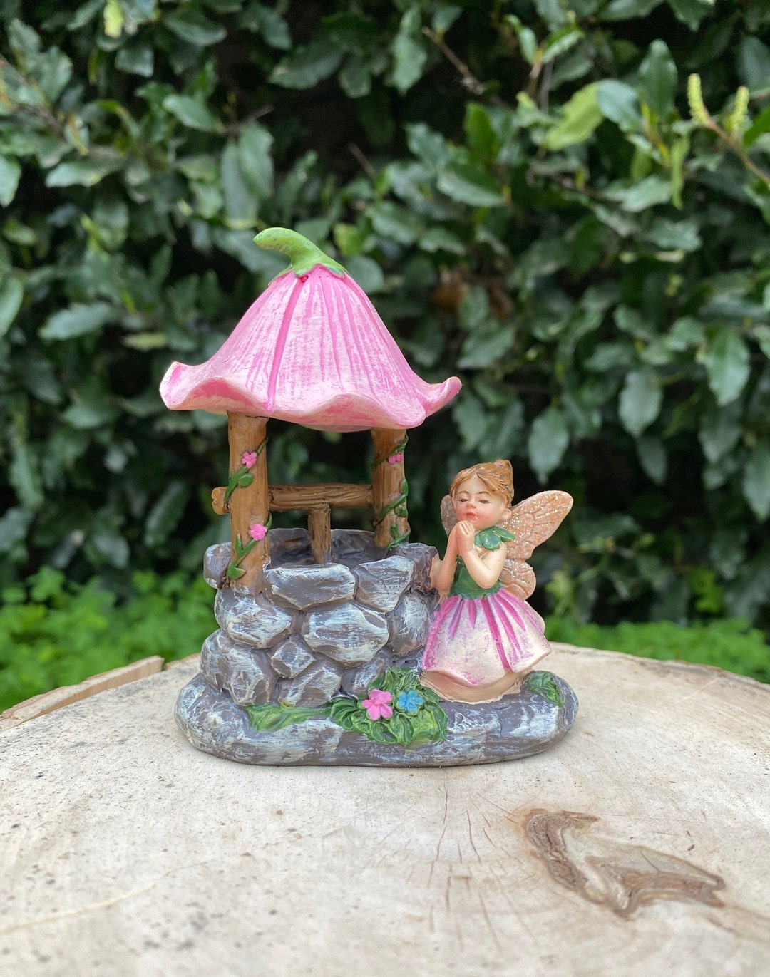 Pink Fairy Praying by Miniature Flower Top Wishing Well Fairy - Etsy