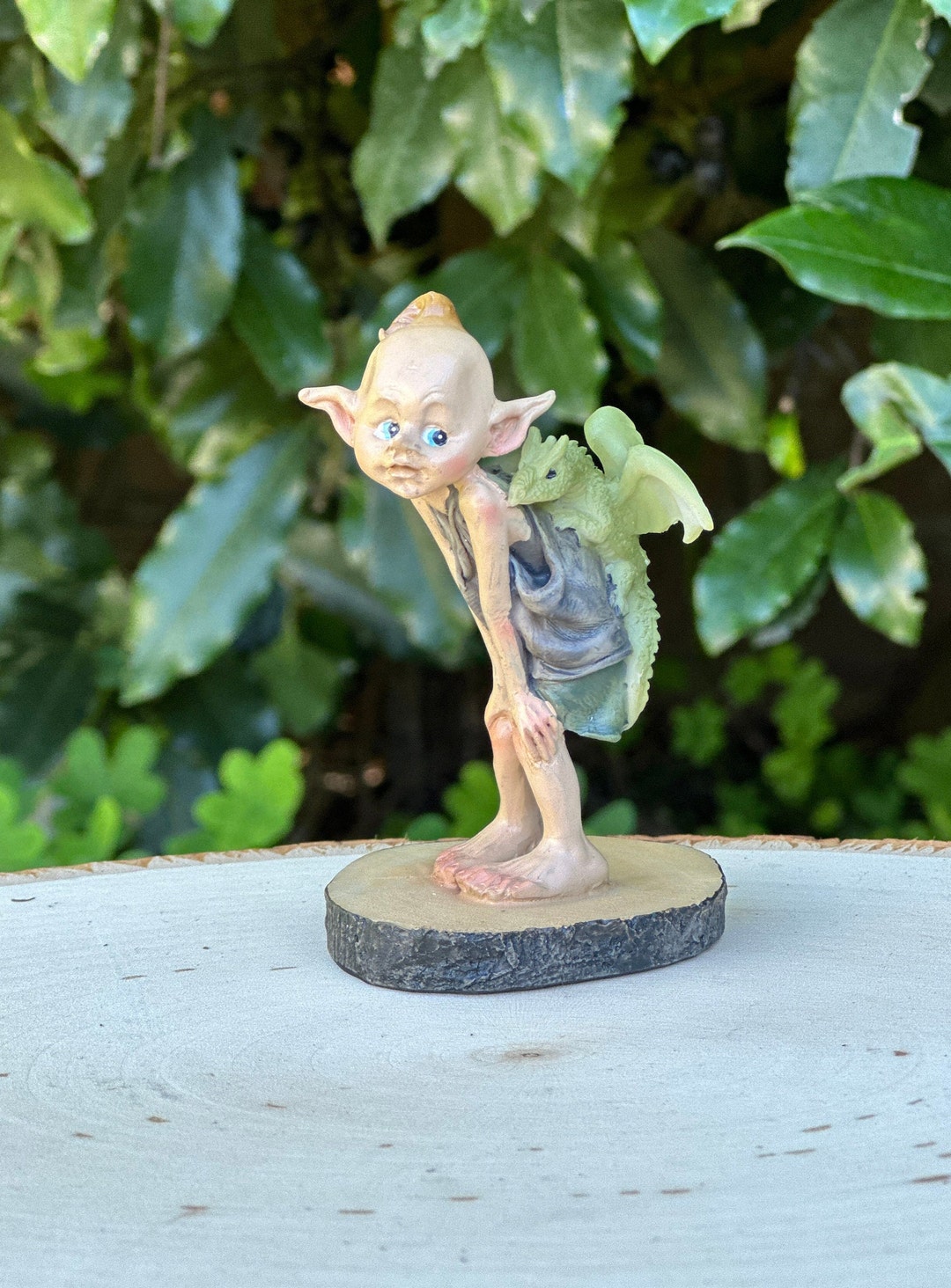 Mini Garden Pixie Boy With Dragon on Tree Stump, Fairy Garden ...