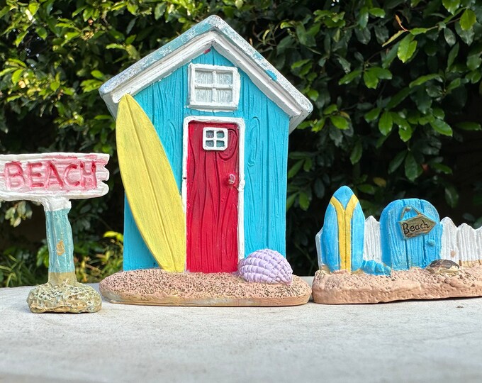 Hand Painted Miniature Beach House With Accessories, Beach Themed Fairy ...