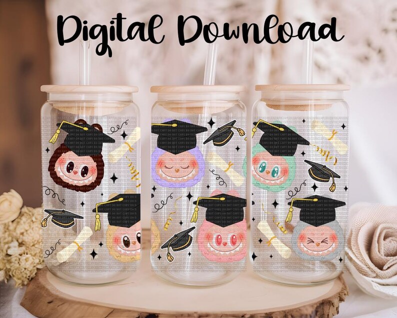 Labubu Graduation I PNG, Digital Download, 16oz Libbey Glass Can UVDTF ...