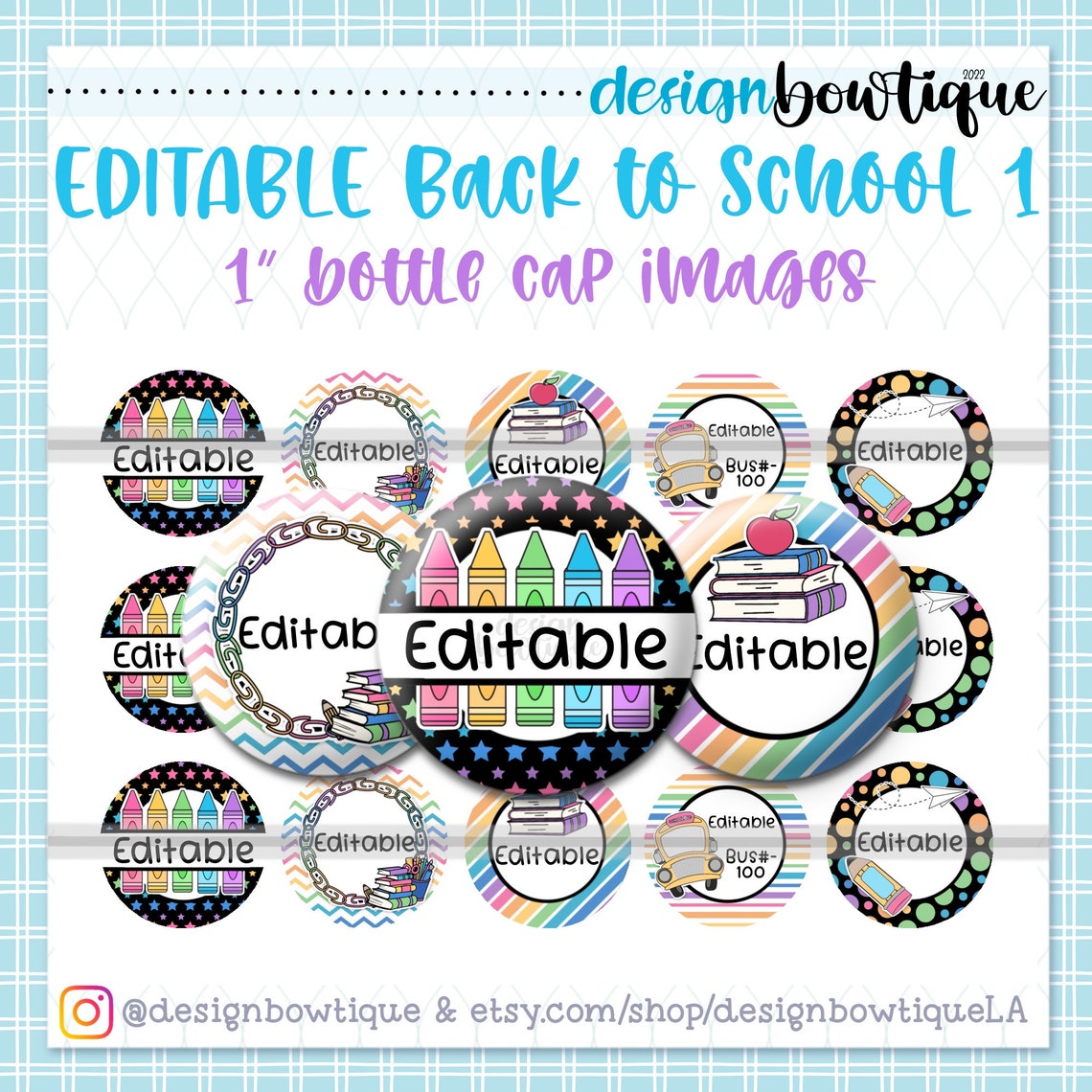 EDITABLE Back to School 1 INSTANT DOWNLOAD 1 Bottle Cap - Etsy