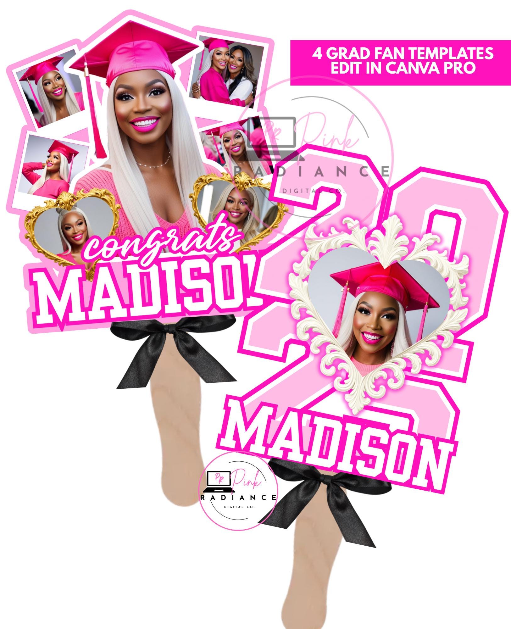 Pink Graduation Fan Bundle,editable Canva Template,grad Fans - Etsy