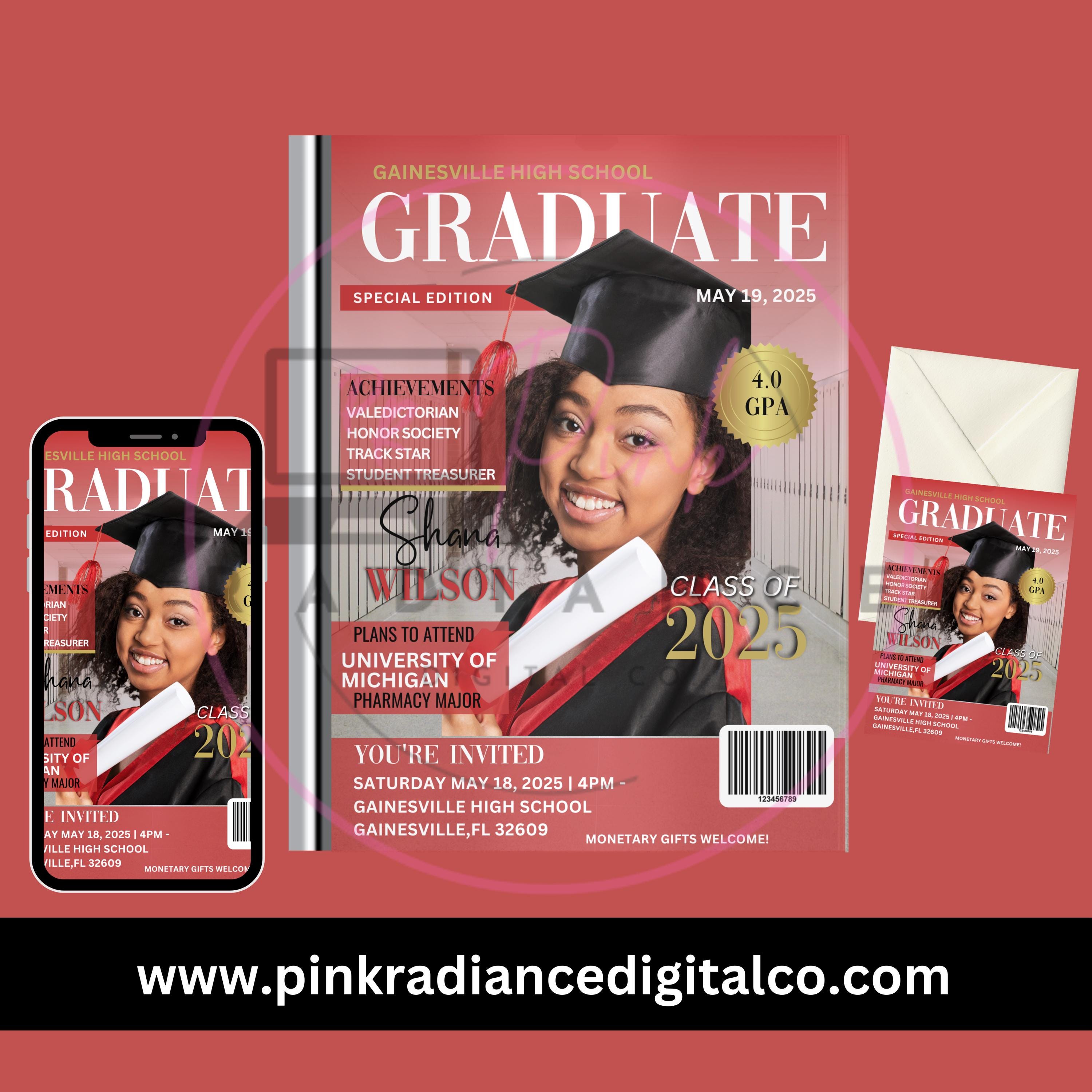 5 Classic Graduation Magazine Covers,grad Invitation, Grad Announcement ...