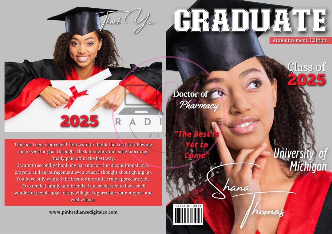 8 Page Graduation Magazine Template, Fully Editable Template, 2025 ...