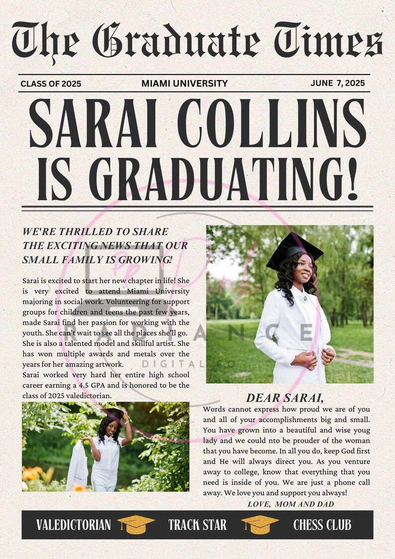 Graduation Newspaper Announcement,graduation Invite,graduation ...