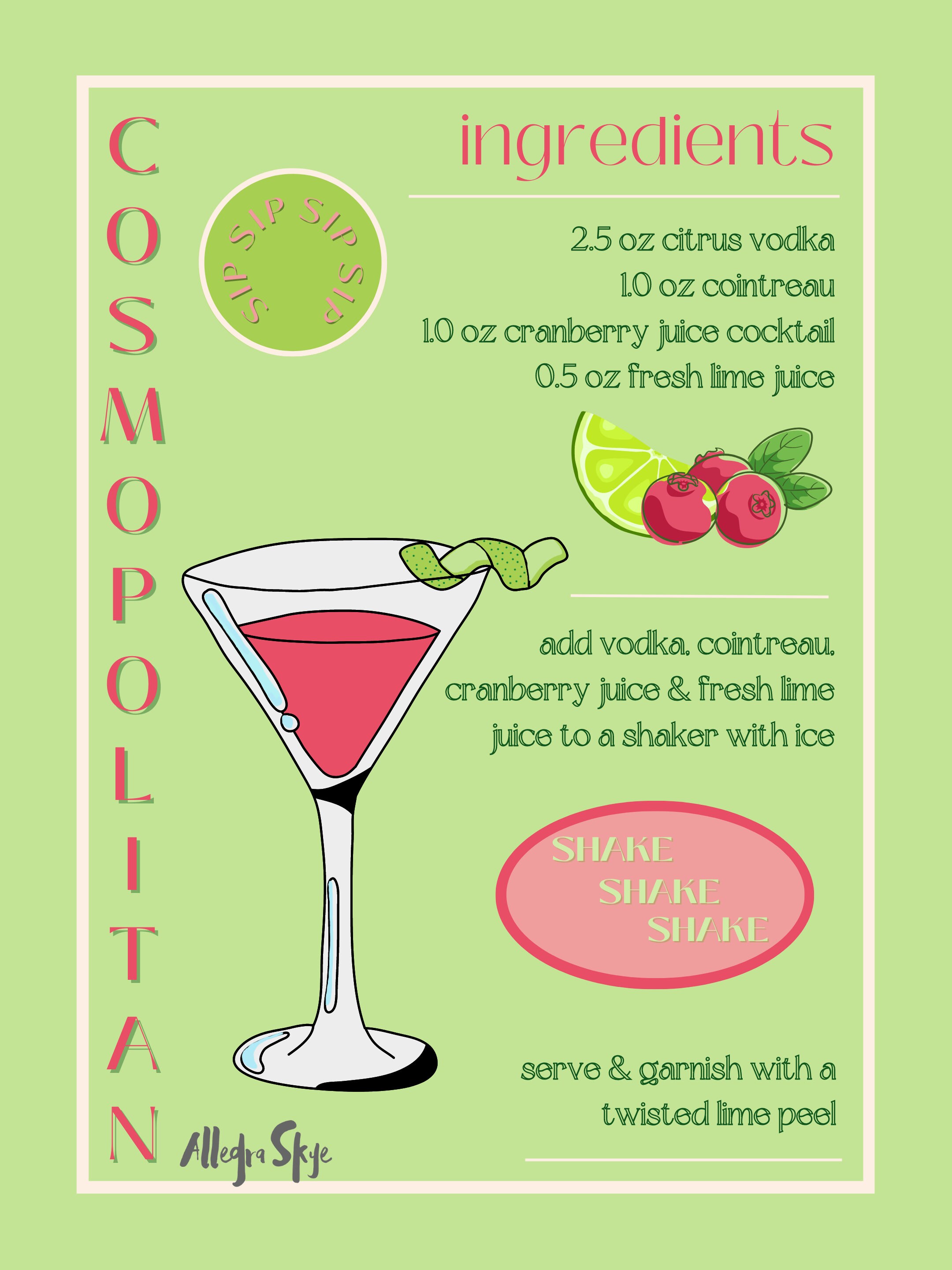 Cosmopolitan Print, Classic Cocktail Wall Art, Colorful Alcohol Print ...